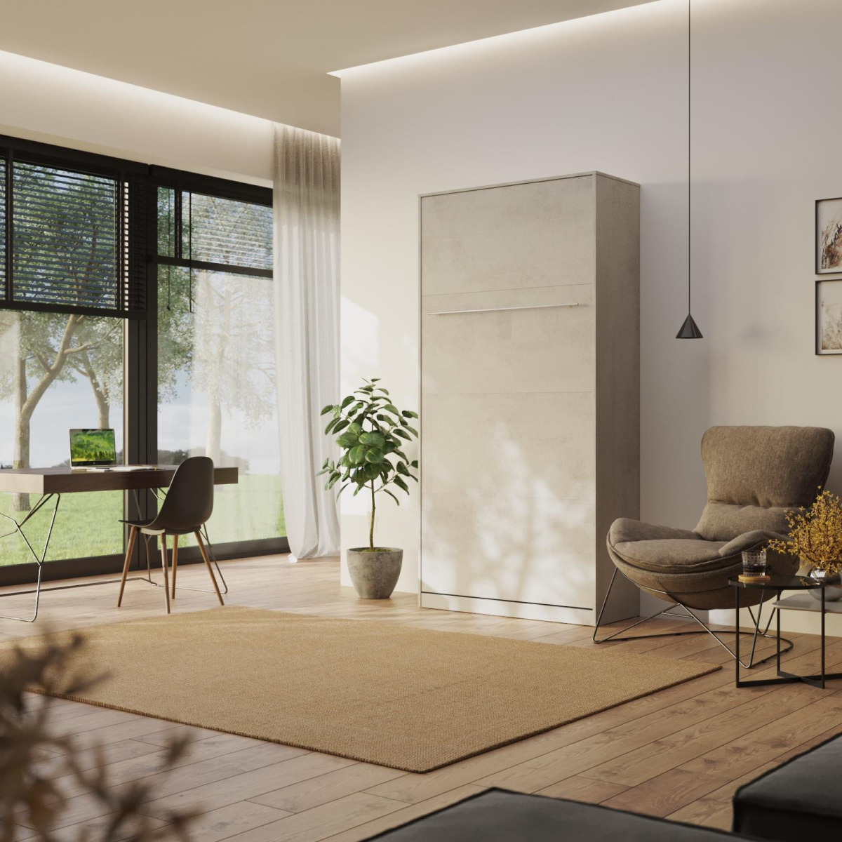 SMARTBett Schrankbett Standard Komfort 90x200 Vertikal Beton/Beton mit Gasdruckfedern | Spacesaver